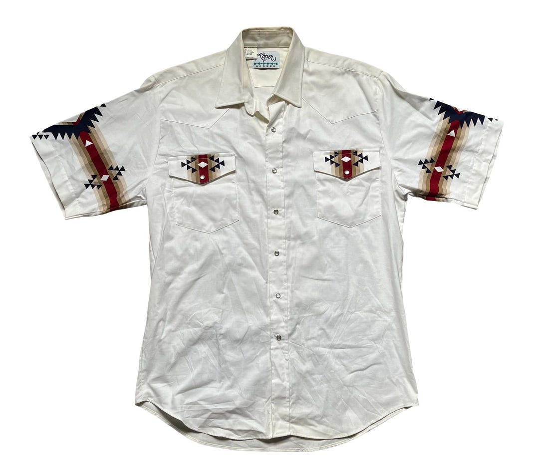 Vintage 80's Western Roper Border Button Down Short Sleeved Shirt, Tag ...