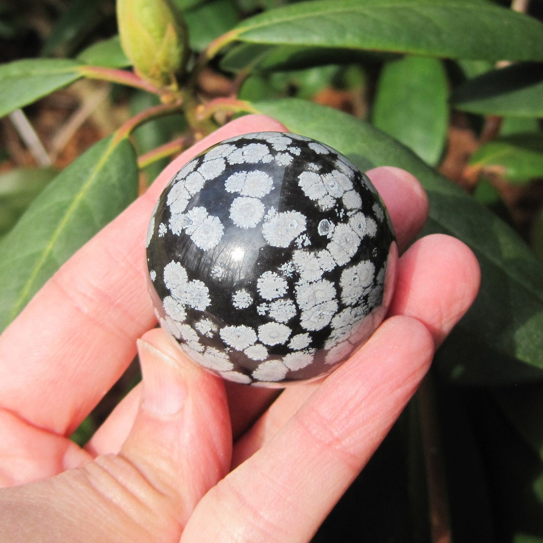 SNOWFLAKE OBSIDIAN Sphere Polished CRYSTAL Ball With Mini Stand Balance ...