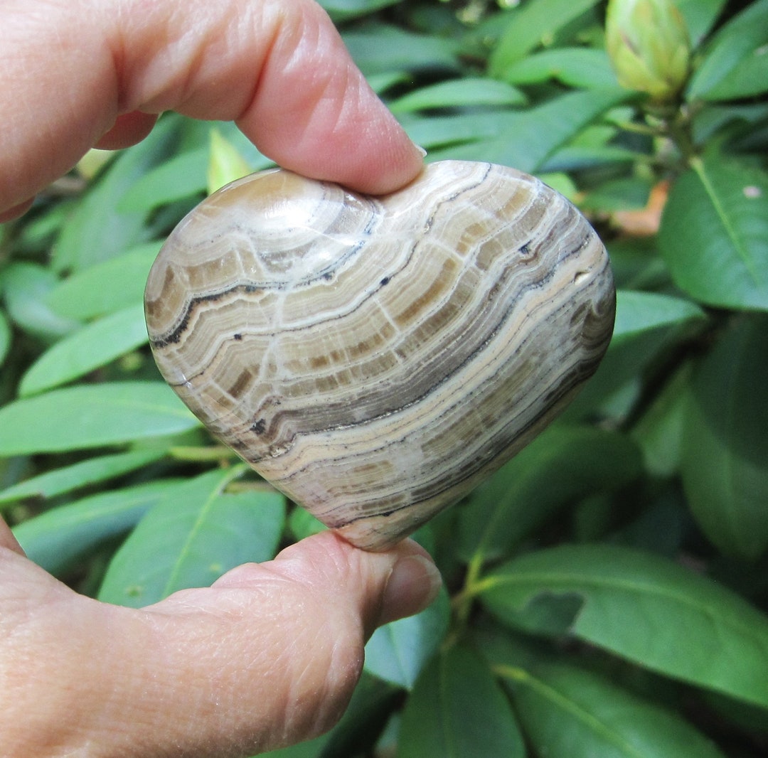 Striped CALCITE Heart Shaped Stone Polished CRYSTAL Amplifies, Cleanses ...