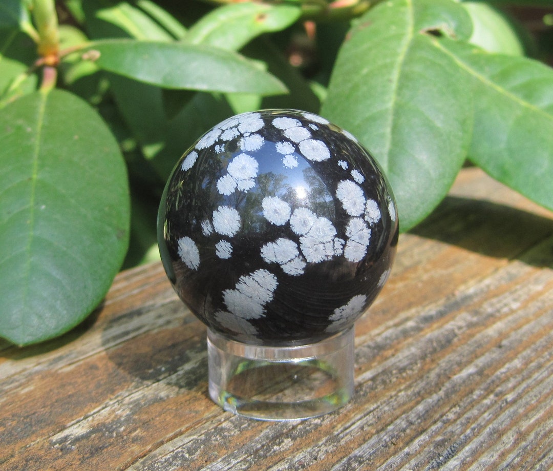 SNOWFLAKE OBSIDIAN Sphere Polished CRYSTAL Ball With Mini Stand Balance ...