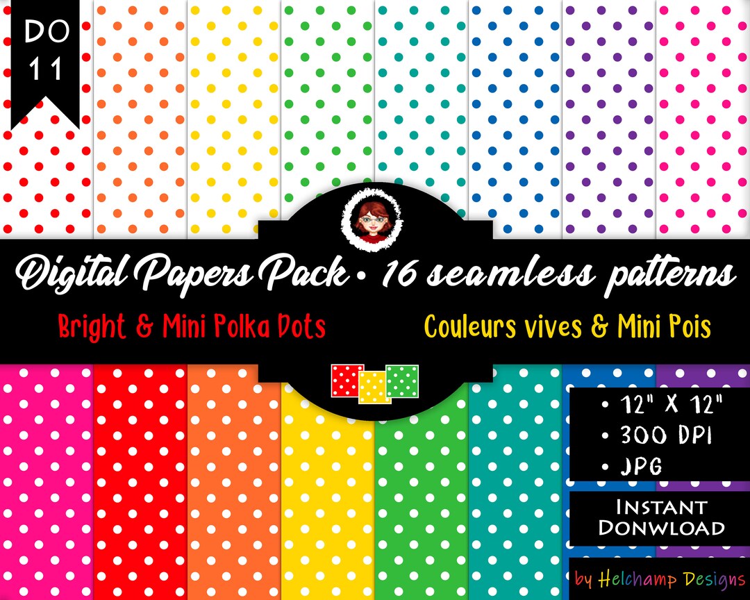 16 Mini Polka Dots & Bright Colors Digital Papers - High Quality Bright ...
