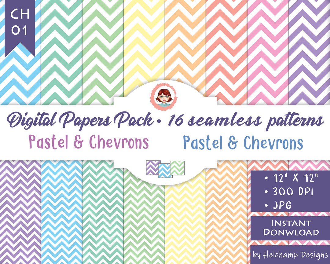 16 Pastel and White Chevrons Digital Paper - High Quality Pastel ...