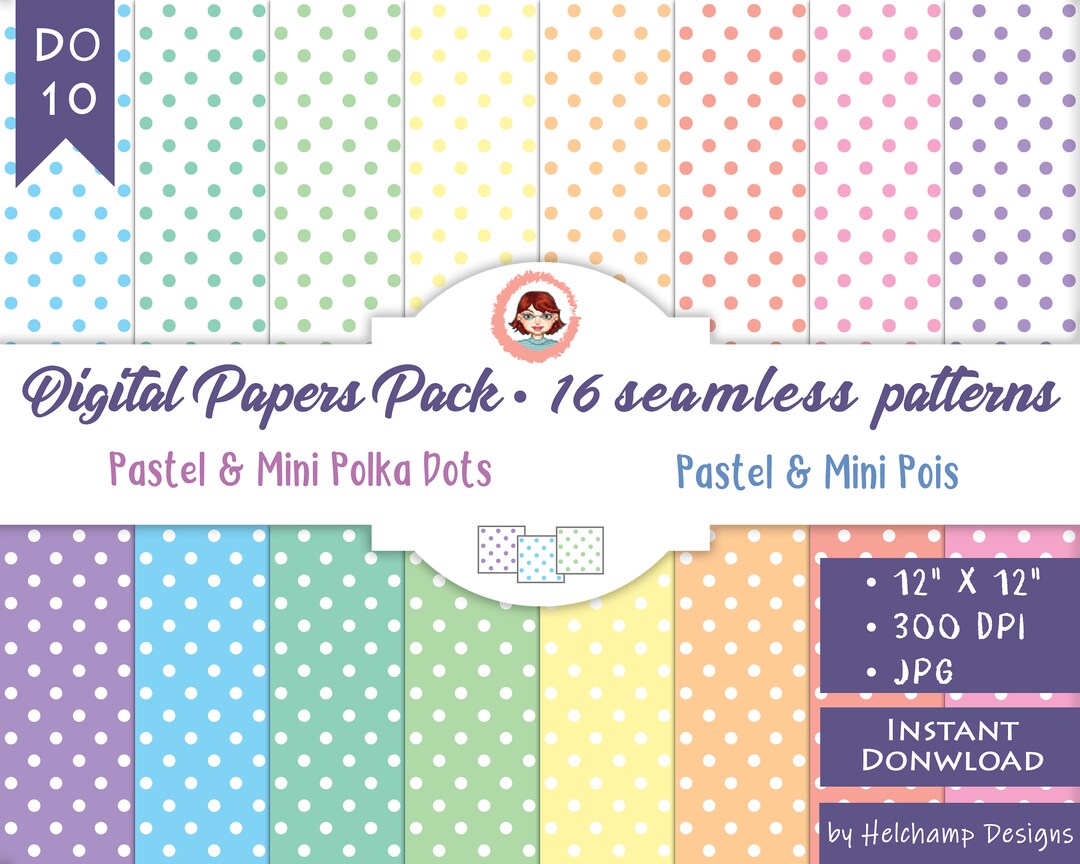 16 Mini Polka Dots & Pastel Colors Digital Papers - High Quality Polka ...