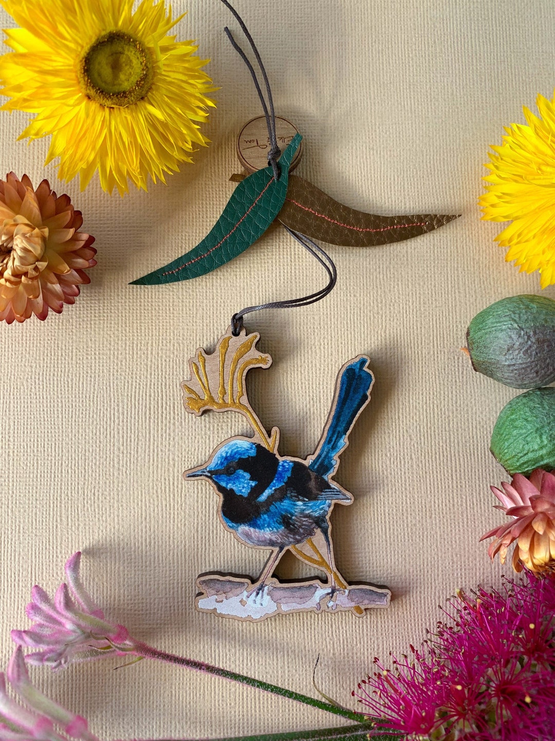 Wooden Blue Fairy Wren Hanging Christmas Decoration Australian Native ...