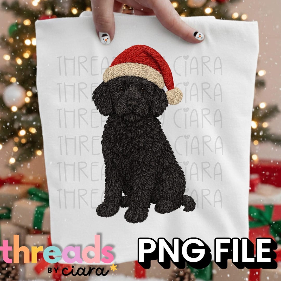 Goldendoodle Christmas PNG: Faux Embroidery Puppy With Santa Hat ...