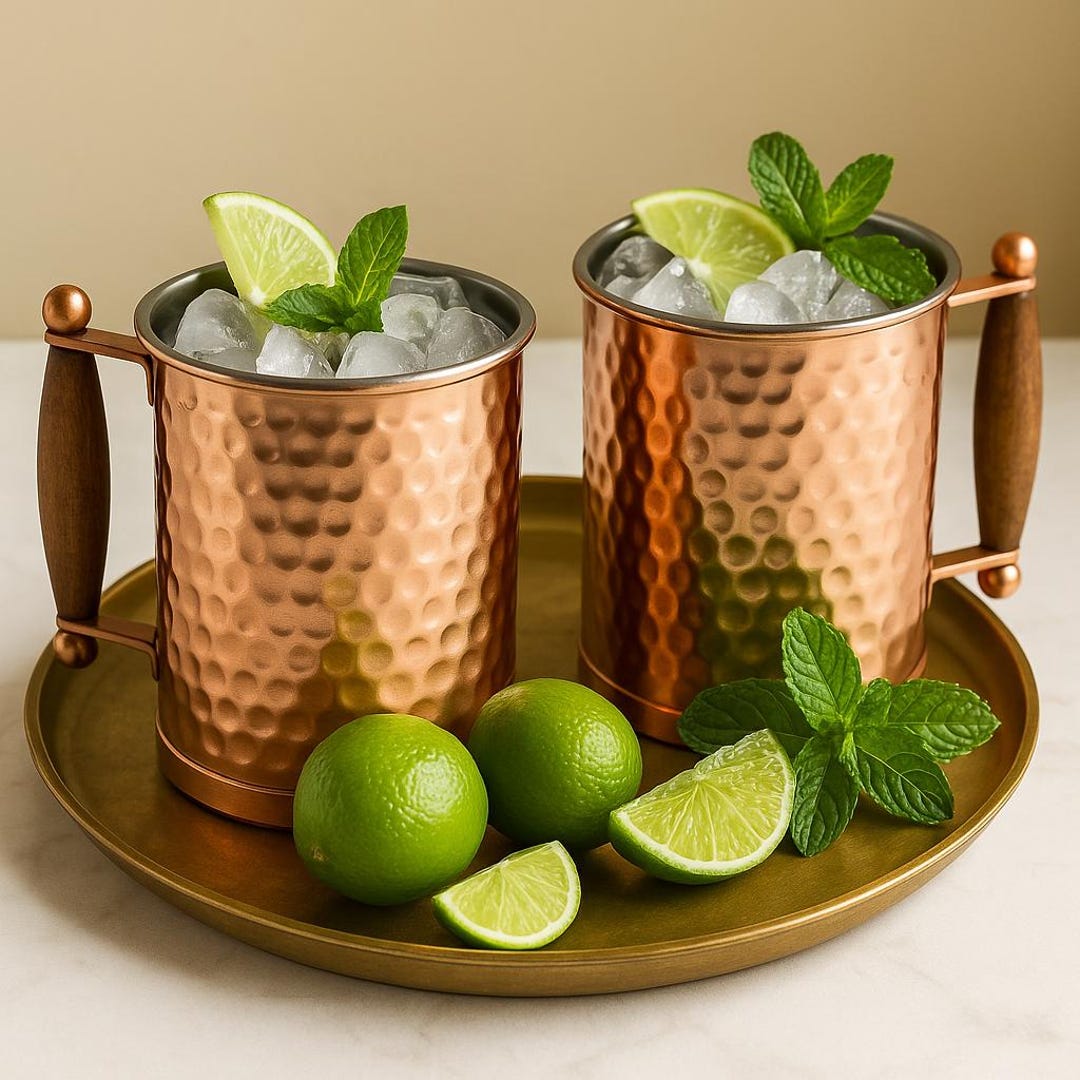 Copper Moscow Mule Mugs Set of 2 – Hammered Finish With Wood Handles ...
