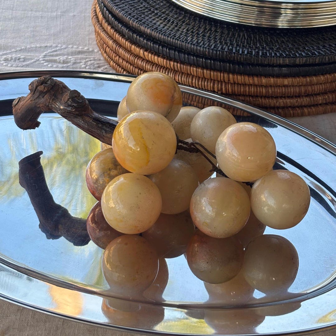 Vintage Stone Grape Cluster – Natural Onyx Style – Rustic Wood Stem ...
