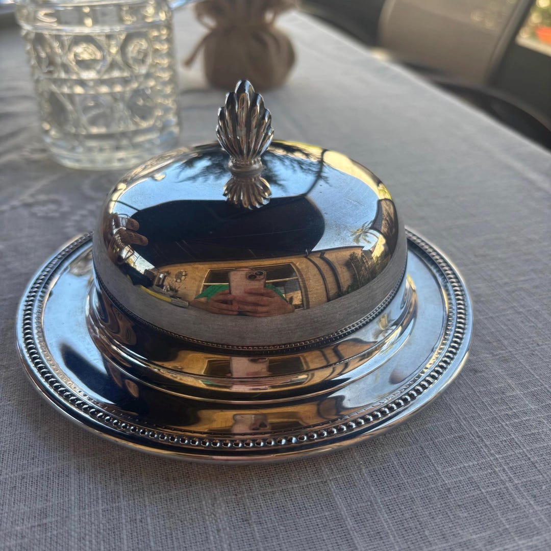 Vintage Oneida Silverplate Butter Dish With Etched Glass Insert ...