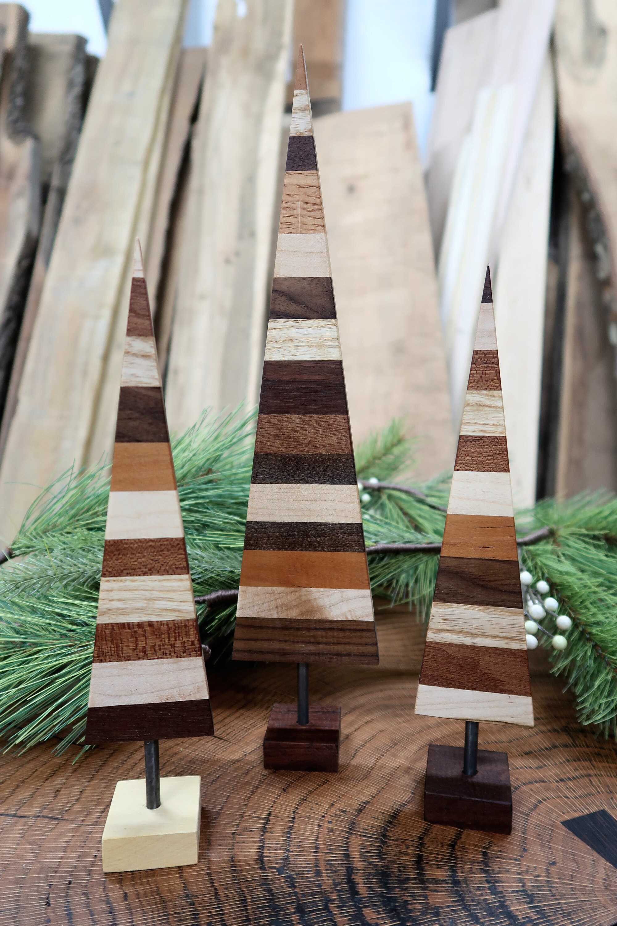 10" Multiwood Decorative Holiday Tree // Modern Christmas Tree Decor - Etsy