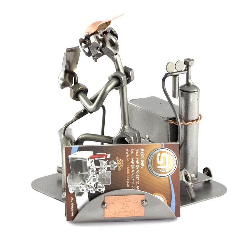 Nuts and Bolts Sculpture "welder With Business Card Holder" - Handmade ...