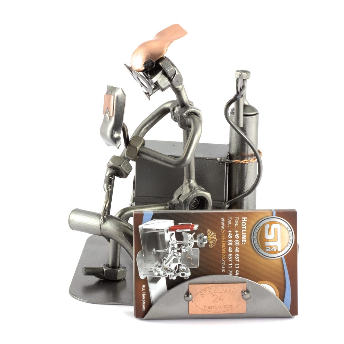 Nuts and Bolts Sculpture "welder With Business Card Holder" - Handmade ...