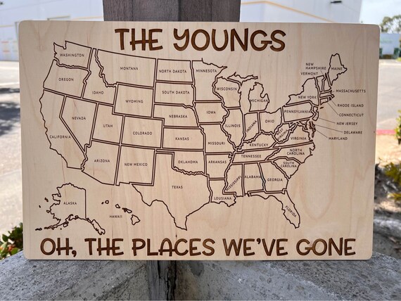 Custom Wooden Map of United States Handmade DIY Places Ive - Etsy