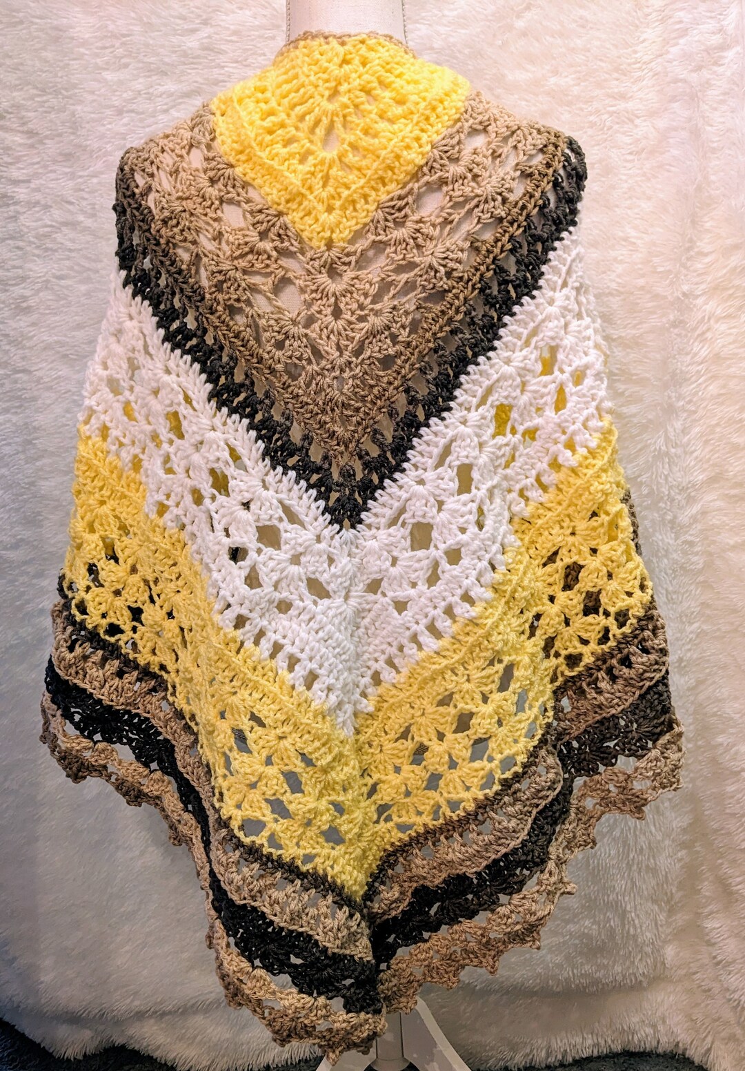 Ladies Shawl, Women's, Crocheted Shawl, Hand Crocheted, Wrap, Triangle ...