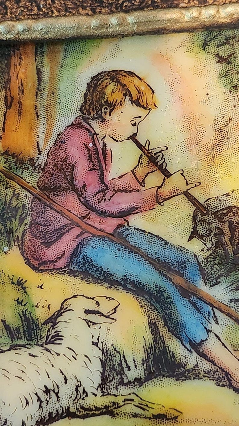Vintage Artini Engraving – Shepherd Boy With Sheep & Flute – Signed ...