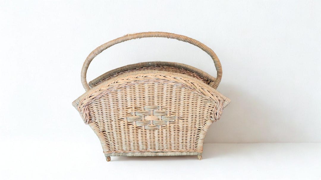 Vintage Cream Wicker Magazine Rack – 1970s Cottagecore Storage – Rattan ...