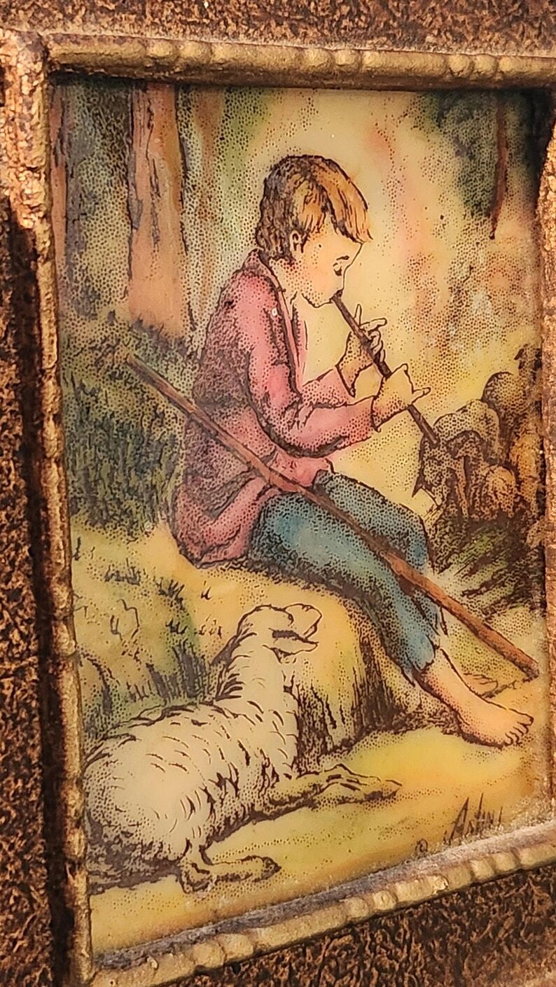 Vintage Artini Engraving – Shepherd Boy With Sheep & Flute – Signed ...