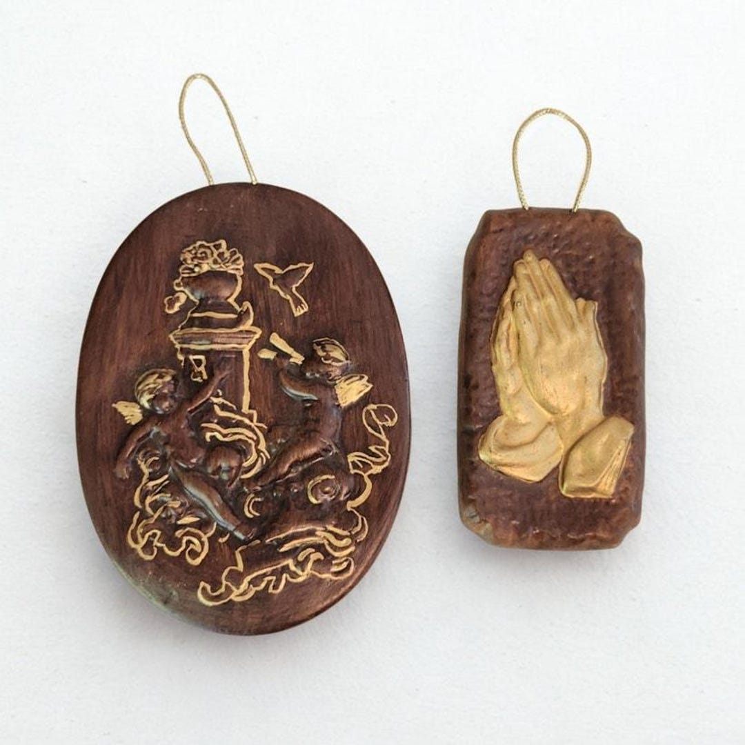 Vintage Ceramic Wall Plaques – Religious Praying Hands & Cherub Relief ...