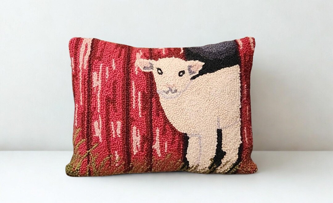 Vintage Susan Winget Hooked Wool Pillow – Baby Lamb Sheep Farmhouse ...