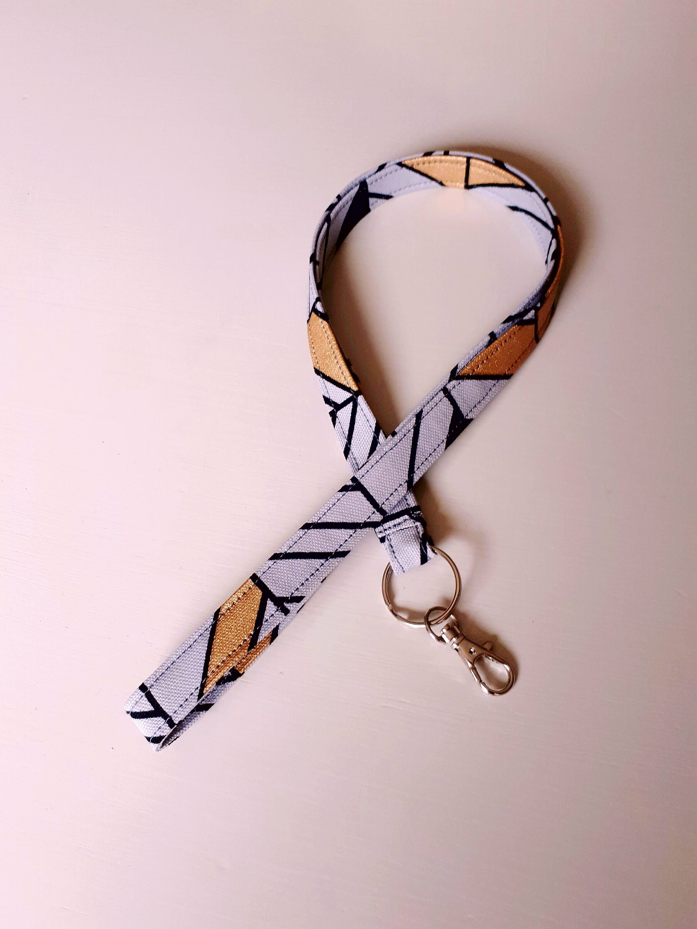 LANYARD, Black/grey/golden Shapes, Sparkle Lanyard, Handmade Lanyard ...