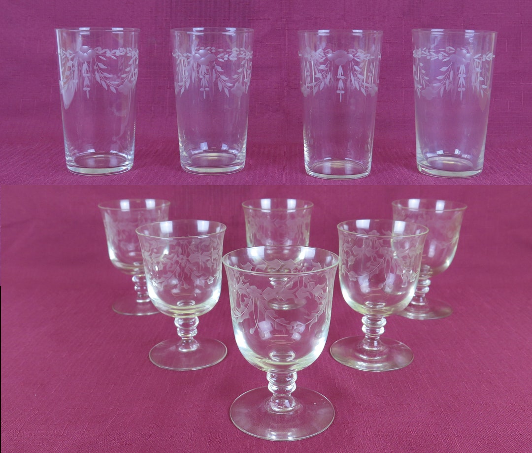 10 Vintage Crystal Liquor Glasses 2 Sets 4 and 6 Each Engraved in ...