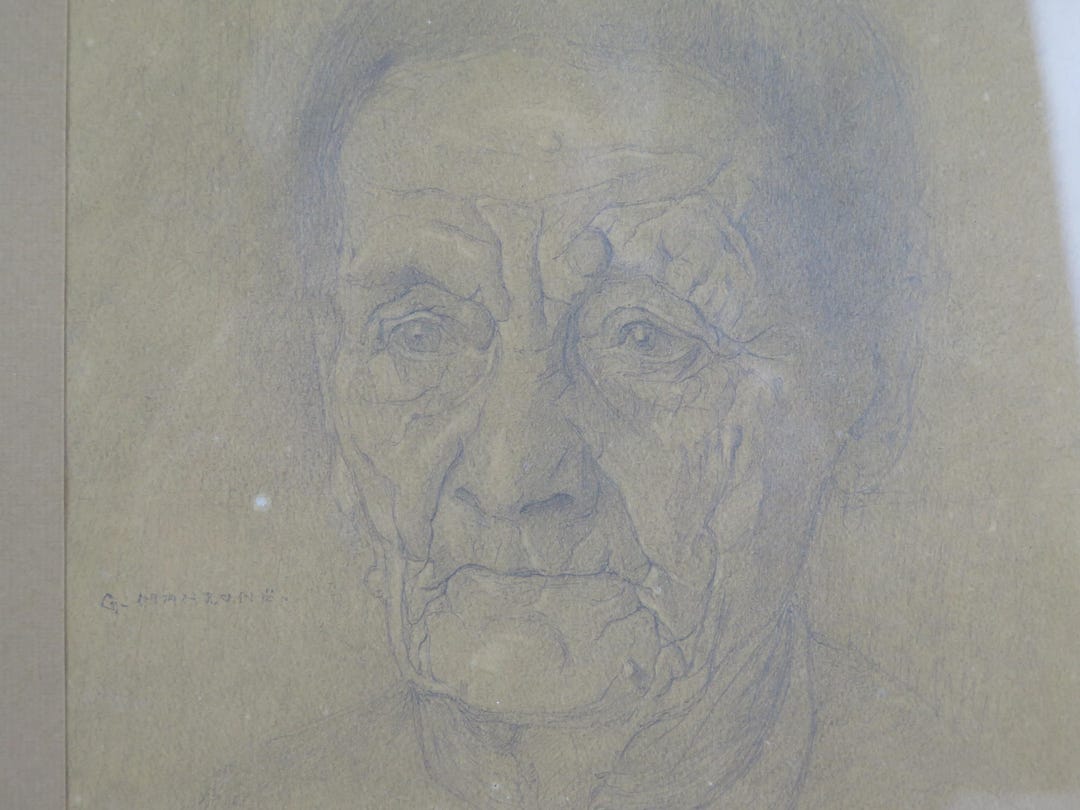 Portrait of an Old Lady Antique Drawing by Italian Artist Giuseppe ...