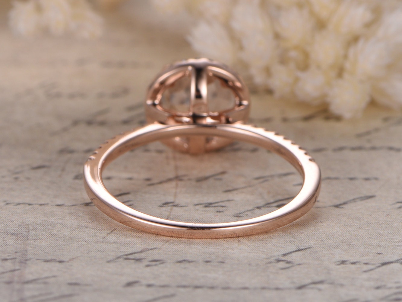 Rose Gold Morganite Engagement Ring Diamond Wedding Band Halo - Etsy