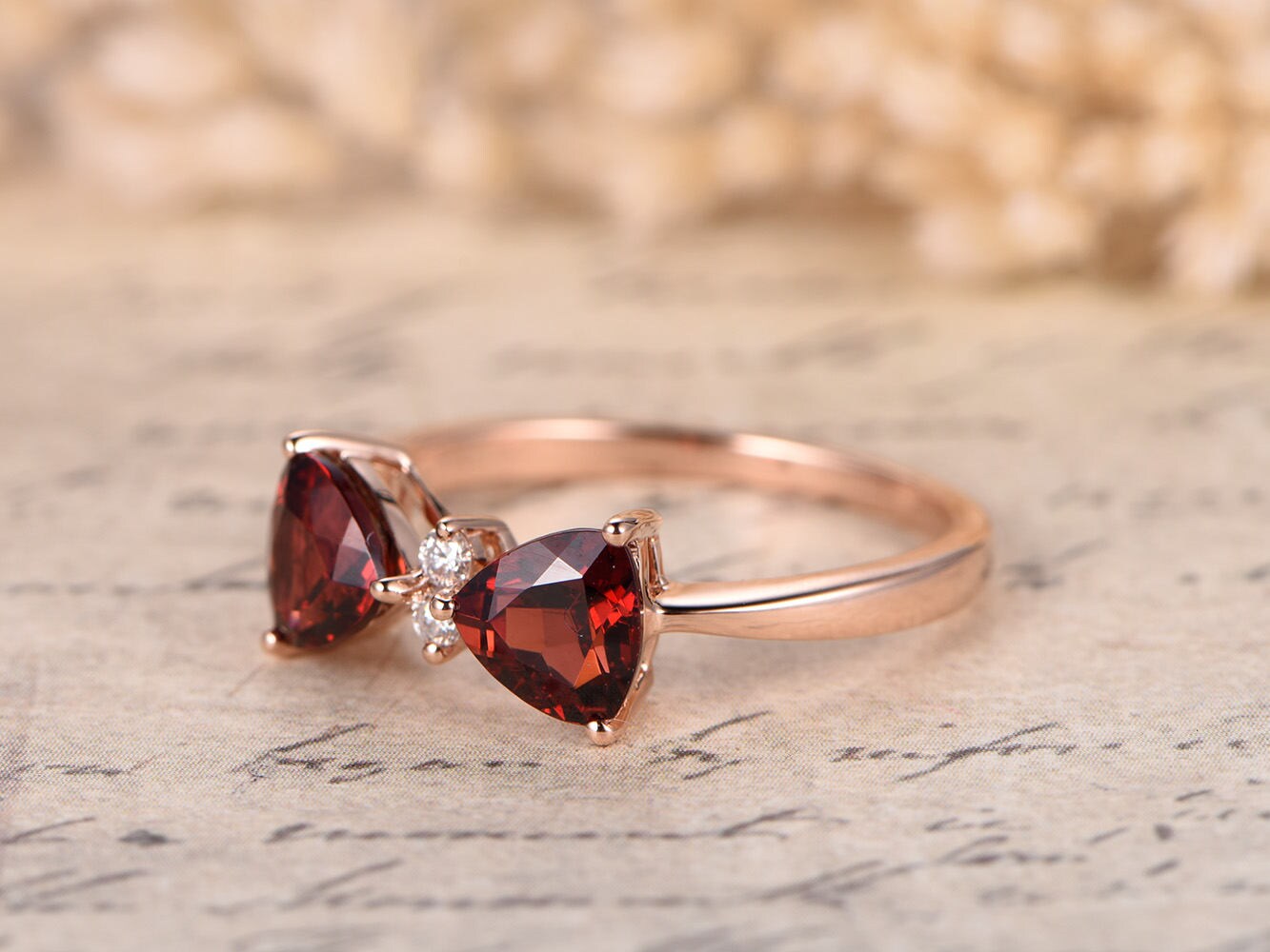 Garnet Bow Ringgold Bow Ringdouble Blue Gemstone Ring in 14K - Etsy