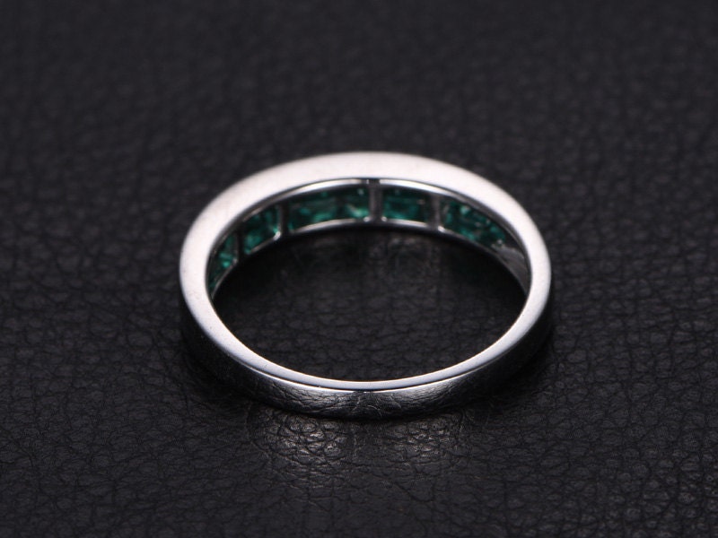 Emerald Engagement Ring Princess Cut Ring 14K White Gold | Etsy