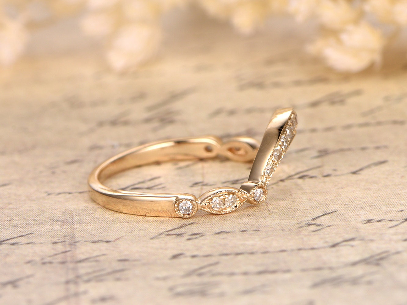 Diamond Curved Wedding RingHalf EternityAnniversary | Etsy