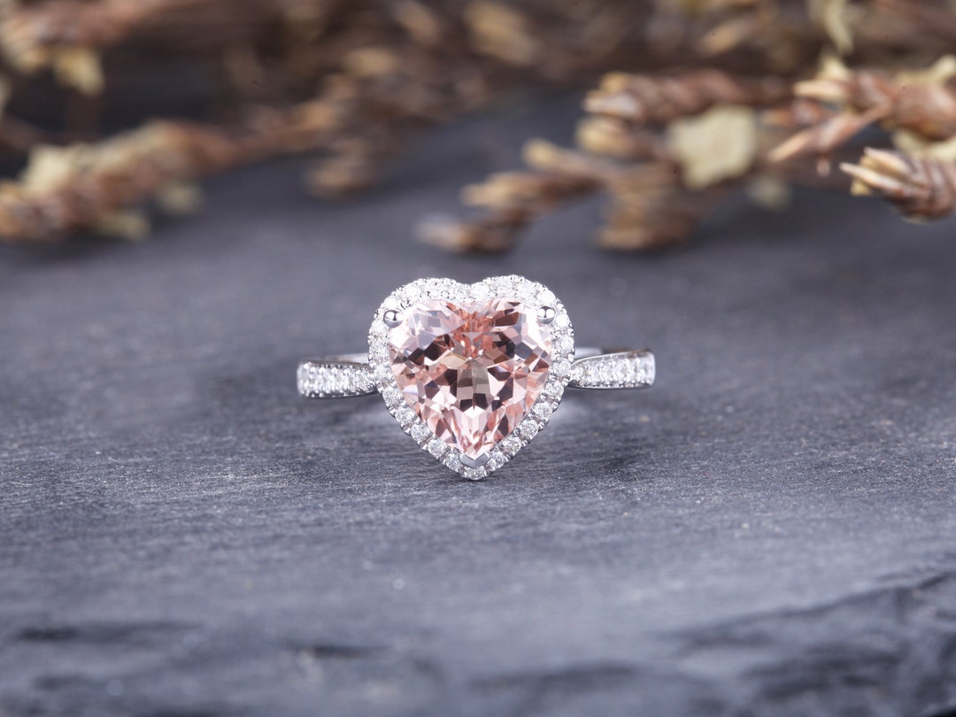 Morganite Engagement Ring 14K White Gold Ring Unique 8mm Heart Cut ...