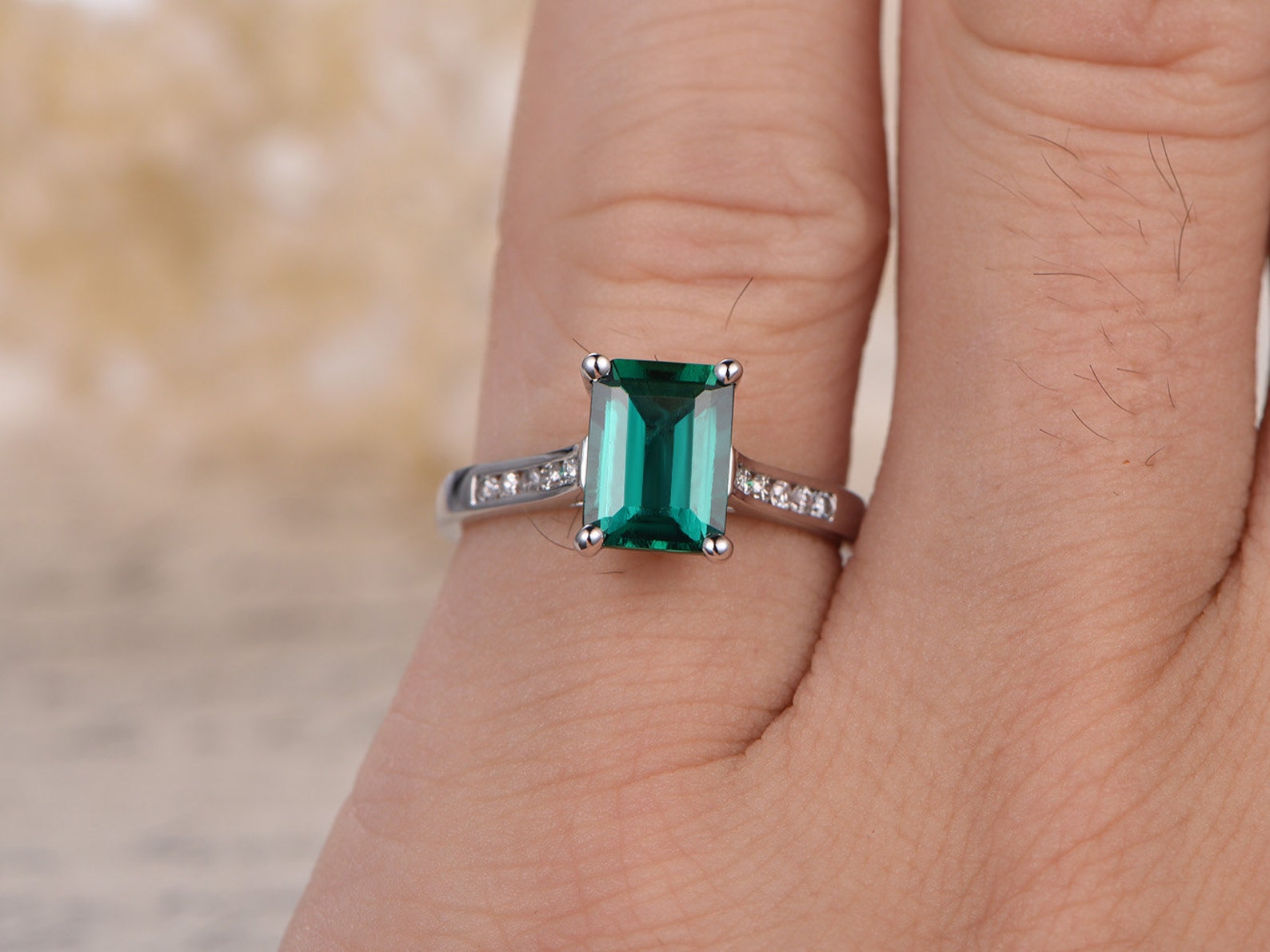 Emerald Engagement Ring Emerald Cut Ring 14K White Gold - Etsy