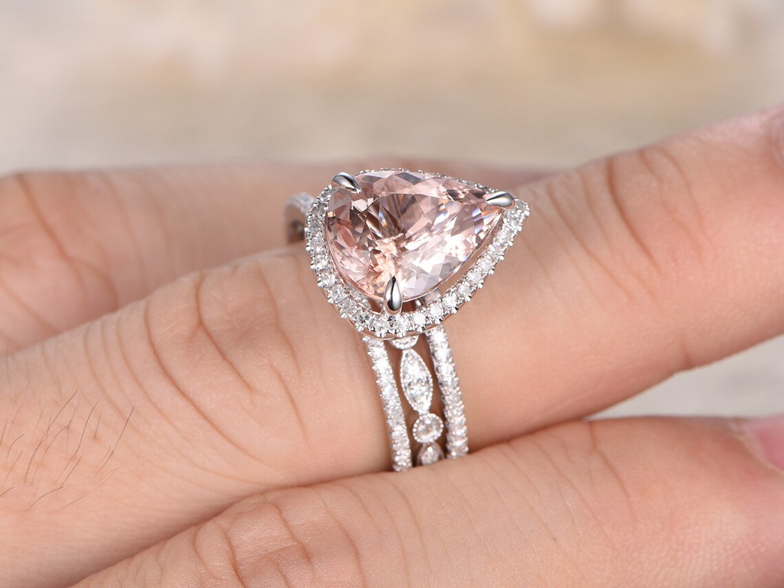 10x12mm Pear Cut Morganite Ringbig Morganite Engagement Ring | Etsy