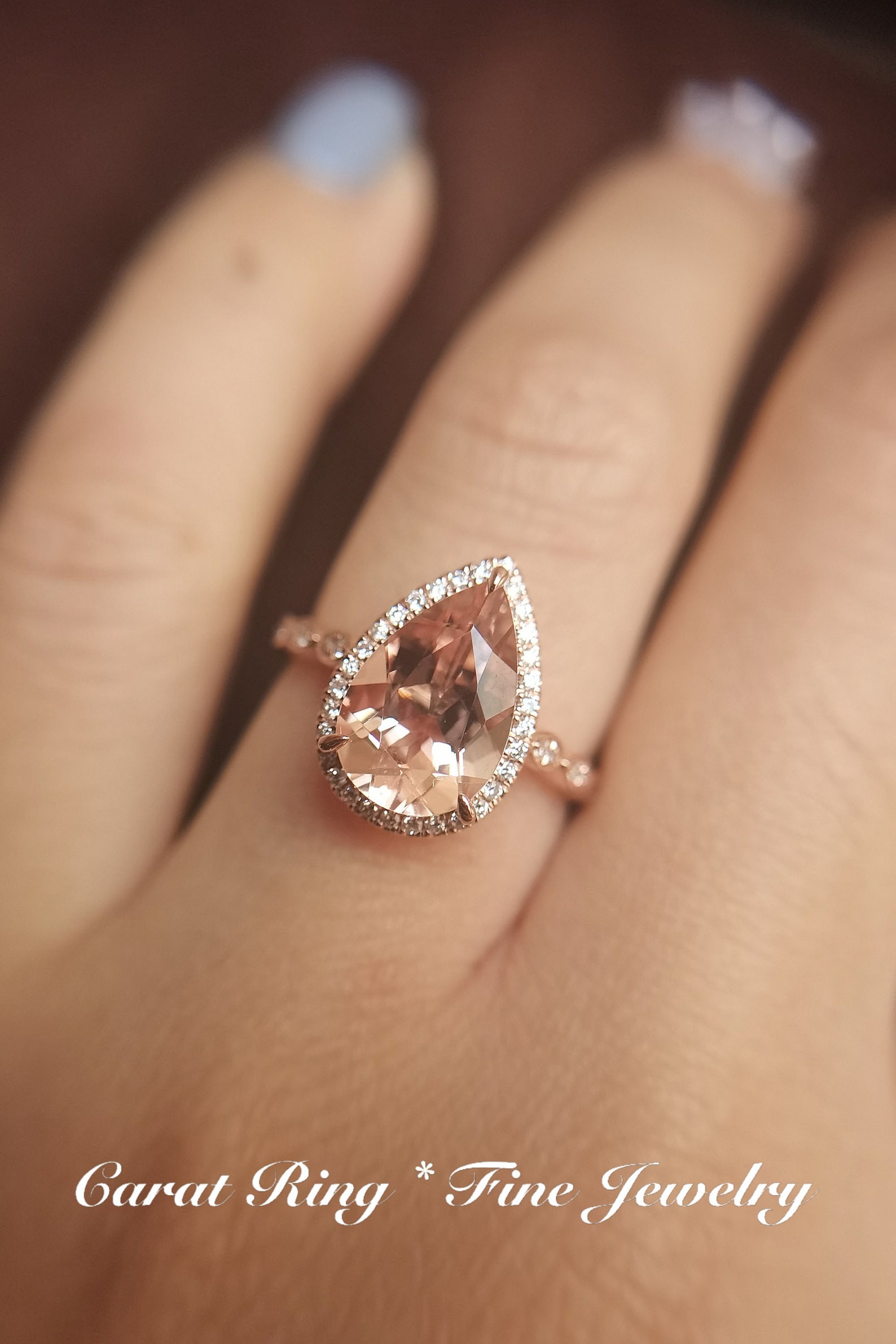 Pear Cut Morganite Engagement Ring Antique Art Deco Wedding - Etsy