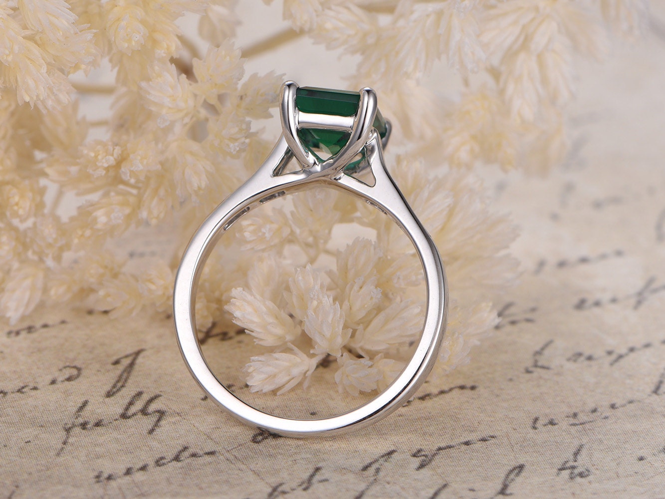 Emerald Engagement Ring Emerald Cut Ring 14K White Gold - Etsy