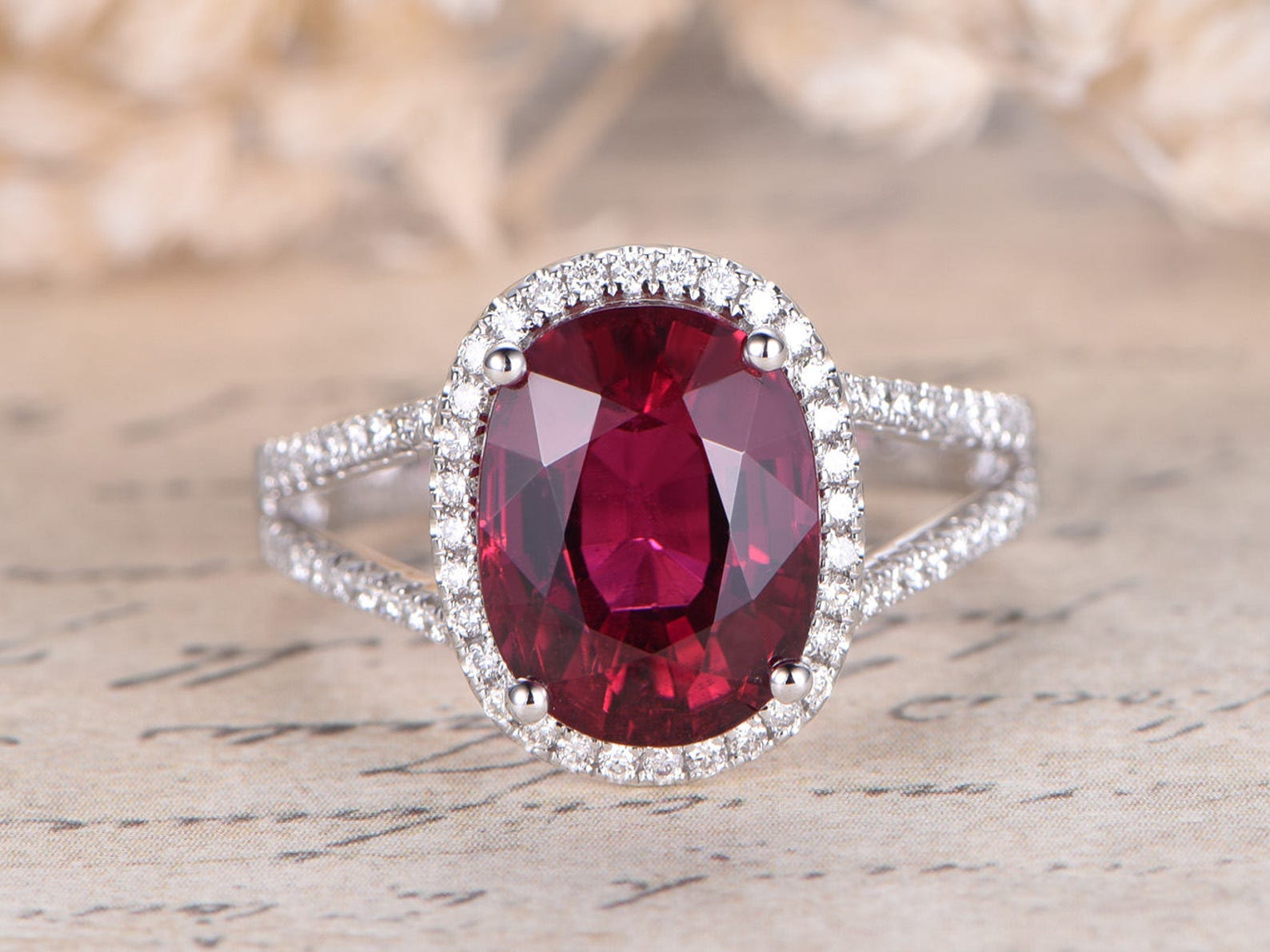 VS Red Ruby Engagement Ring Solid 14K White Gold Diamond Ring - Etsy