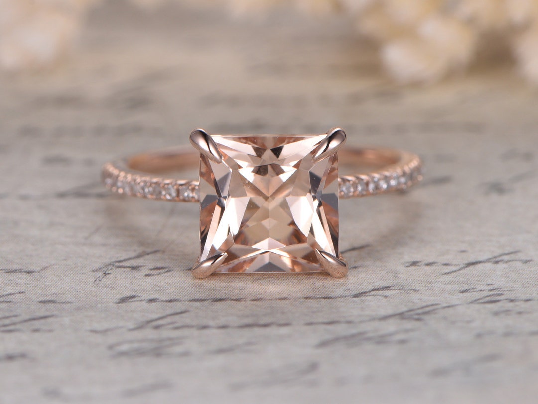 Morganite Engagement Ring Rose Gold Morganite Solitaire Ring Pave ...