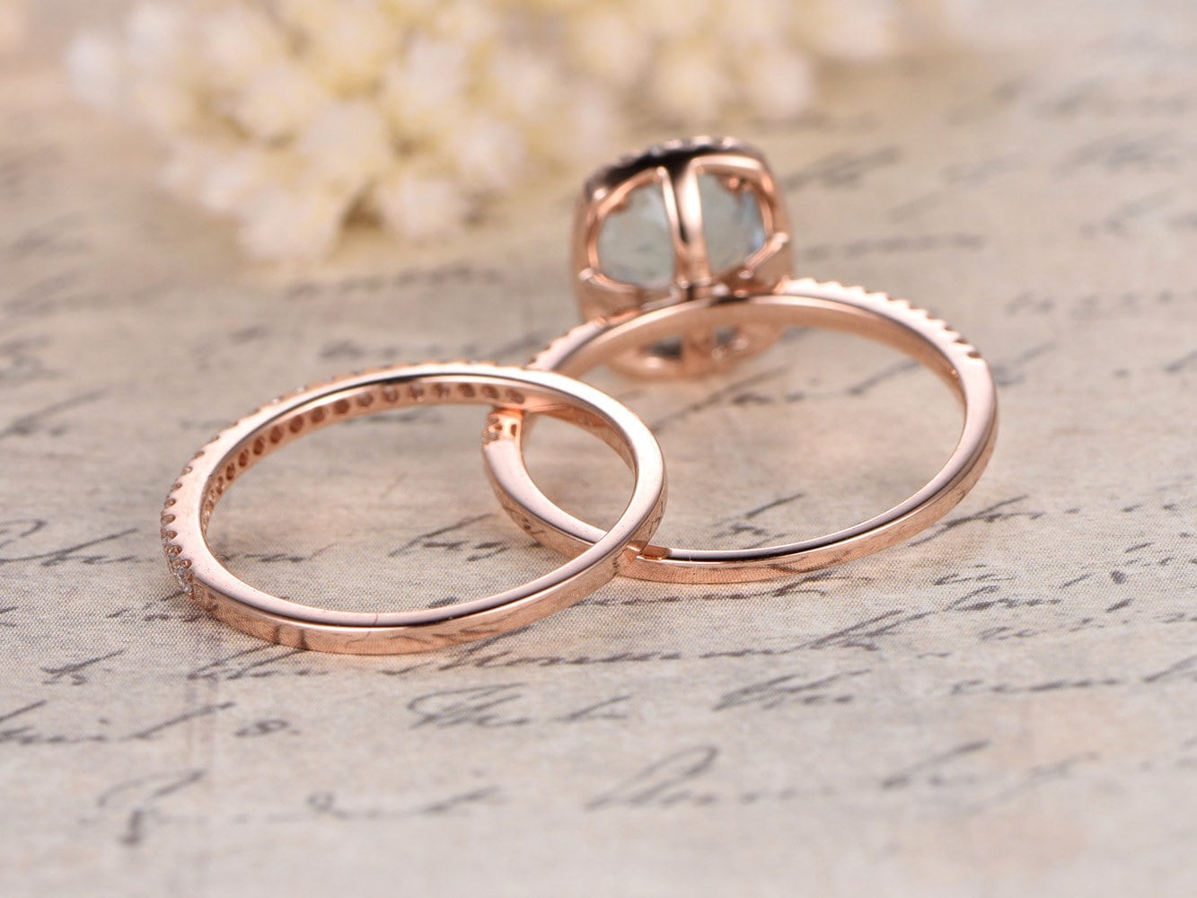 Wedding Ring Set7x9mm Oval Cut Aquamarine Engagement - Etsy Canada