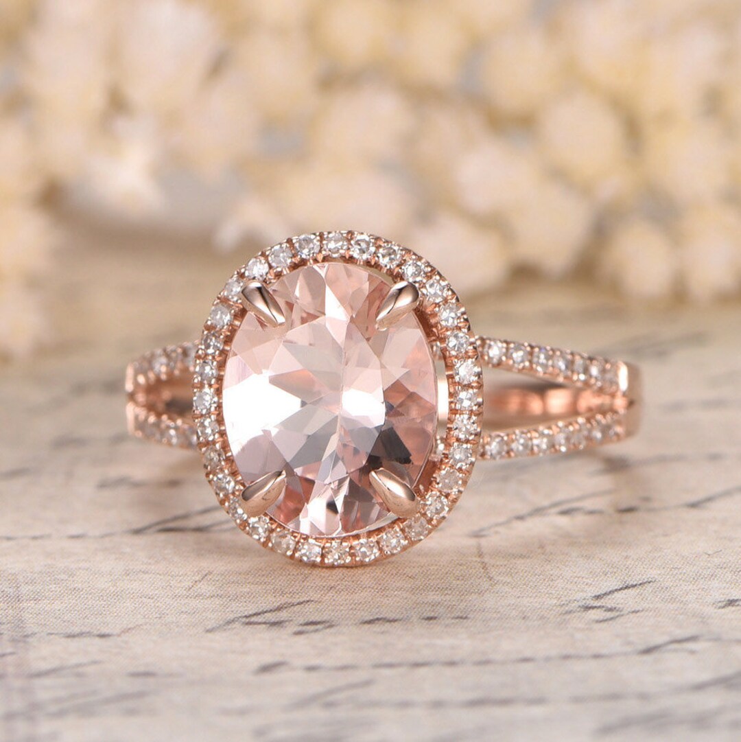 Rosa Morganit Ring Rose Gold Split Shank Band Diamant Ehering 8x10mm ...
