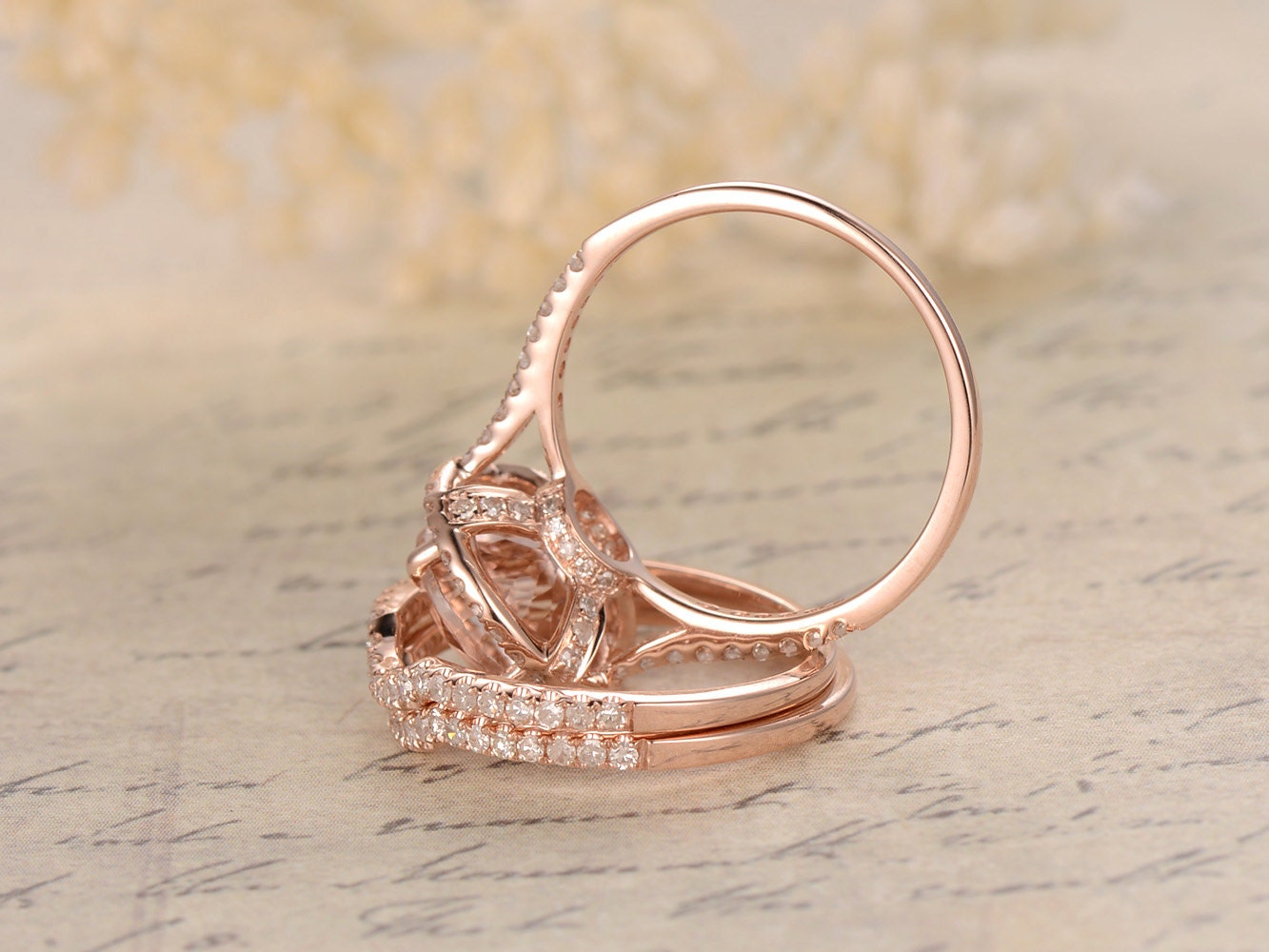 8mm Round Cut Morganite Engagement Ring Set Morganite Ring and | Etsy