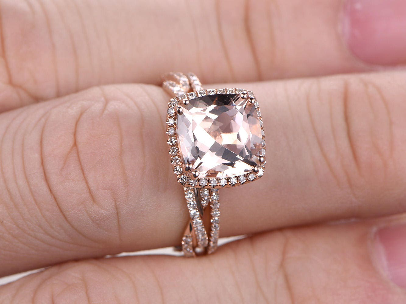 Big Morganite Ring Set 14K Rose Gold Morganite Engagement Ring - Etsy