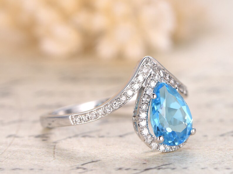 1ct Sky Blue Topaz Engagement Ring Solid 14K White Gold 5x7mm | Etsy
