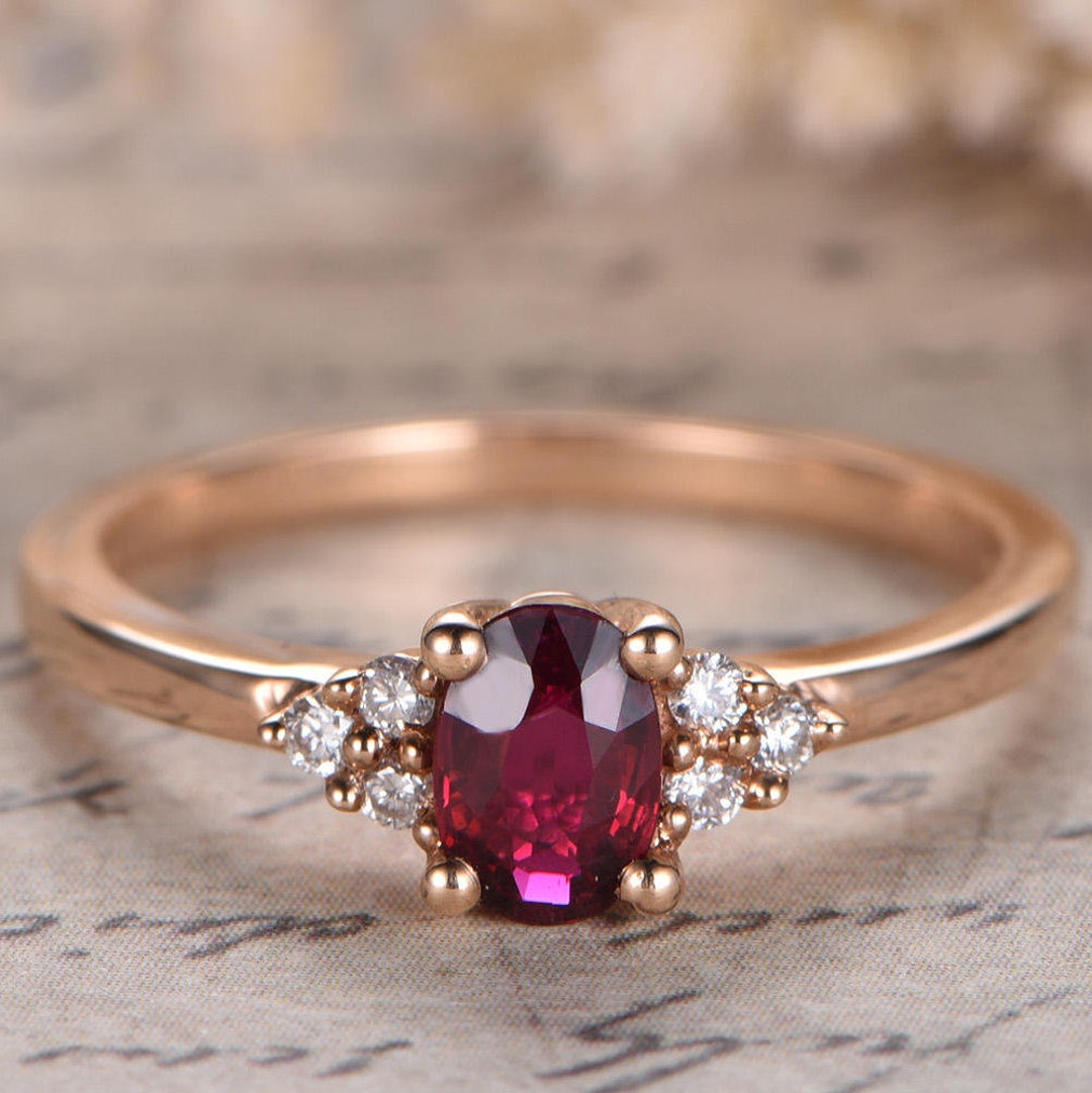 VS Red Ruby Engagement Ring 14K Rose Gold Plain Band Bridal Ring ...