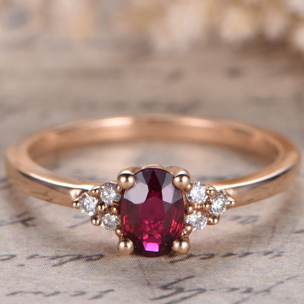VS Red Ruby Engagement Ring 14K Rose Gold Plain Band Bridal | Etsy
