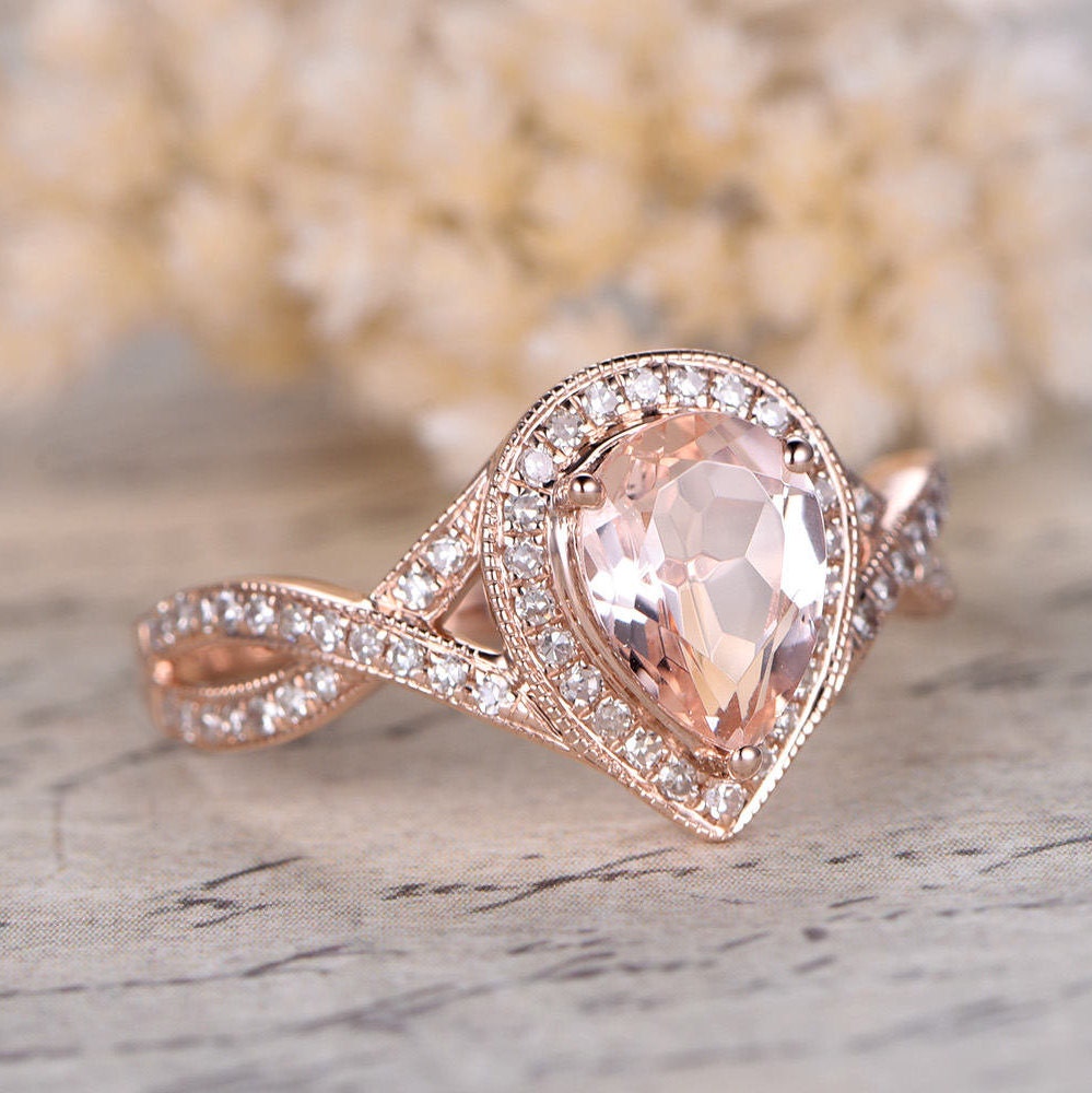 Pink Morganite Ring 14K Rose Gold Morganite Engagement Ring - Etsy