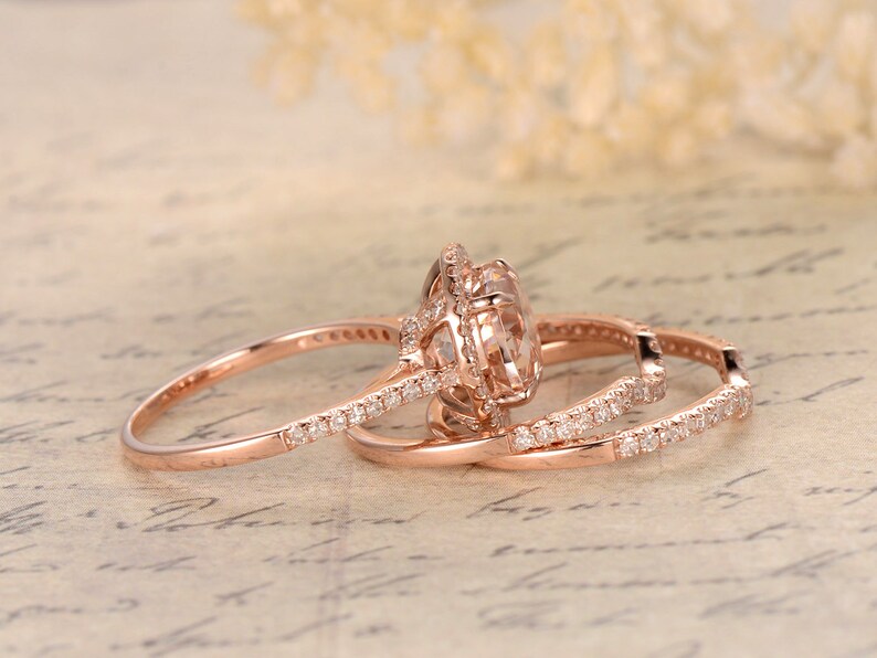 8mm Round Cut Morganite Engagement Ring Set Morganite Ring and | Etsy