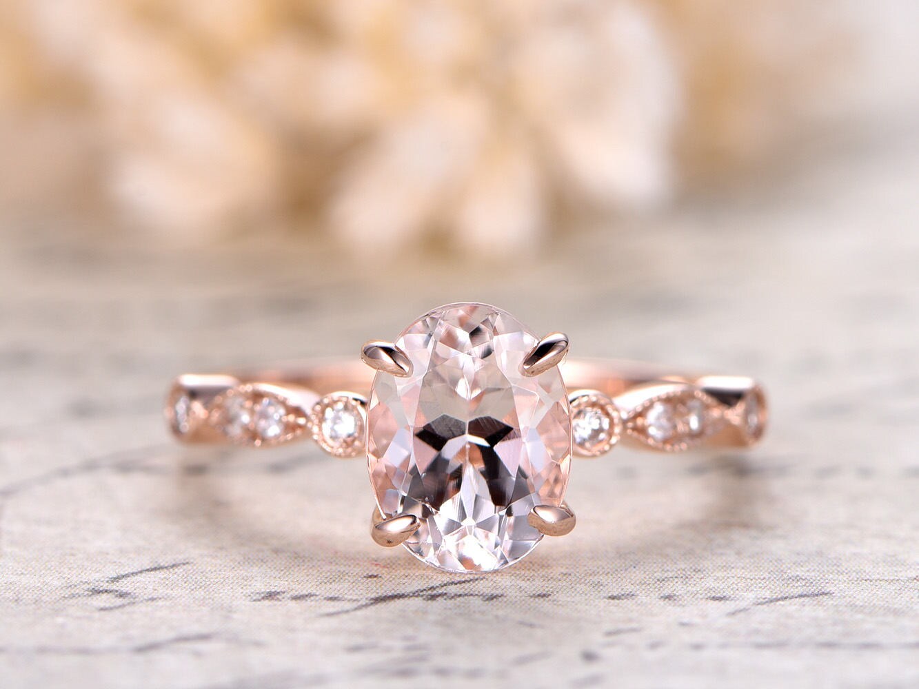 Morganite Ring Rose Gold Morganite Solitaire Ring Art Deco | Etsy