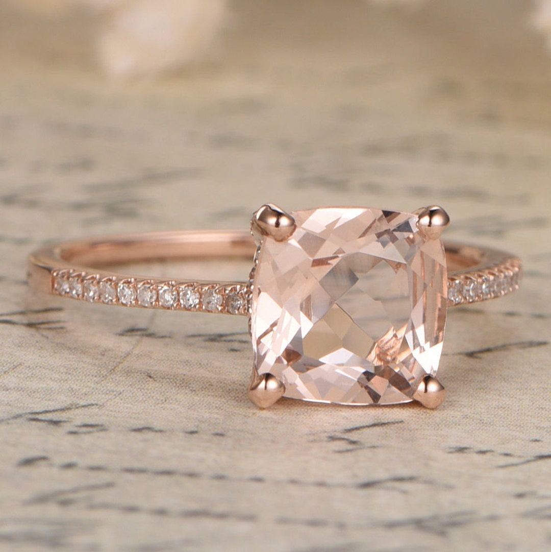 8mm Morganite Ring Morganite Engagement Ring Cushion Morganite ...