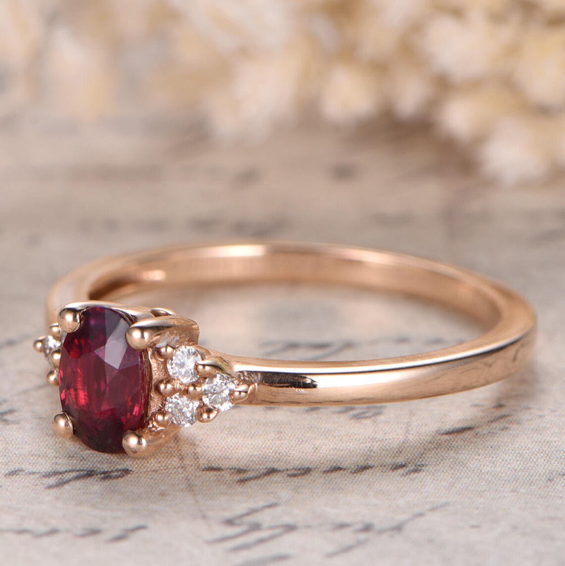 VS Red Ruby Engagement Ring 14K Rose Gold Plain Band Bridal - Etsy
