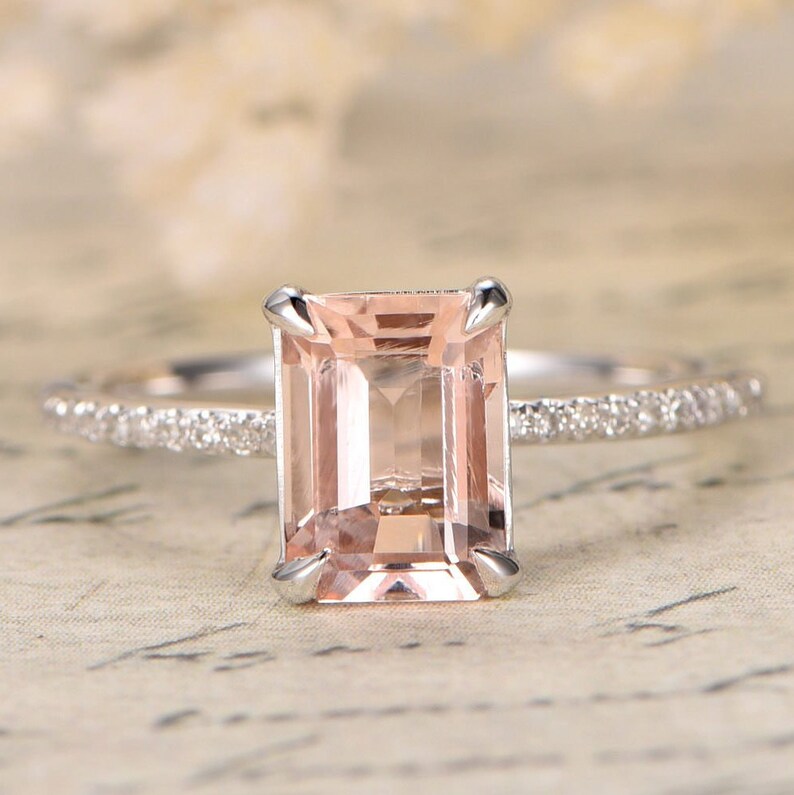 7x9mm Morganite Ring Unique Solitaire Ring Diamond Wedding - Etsy