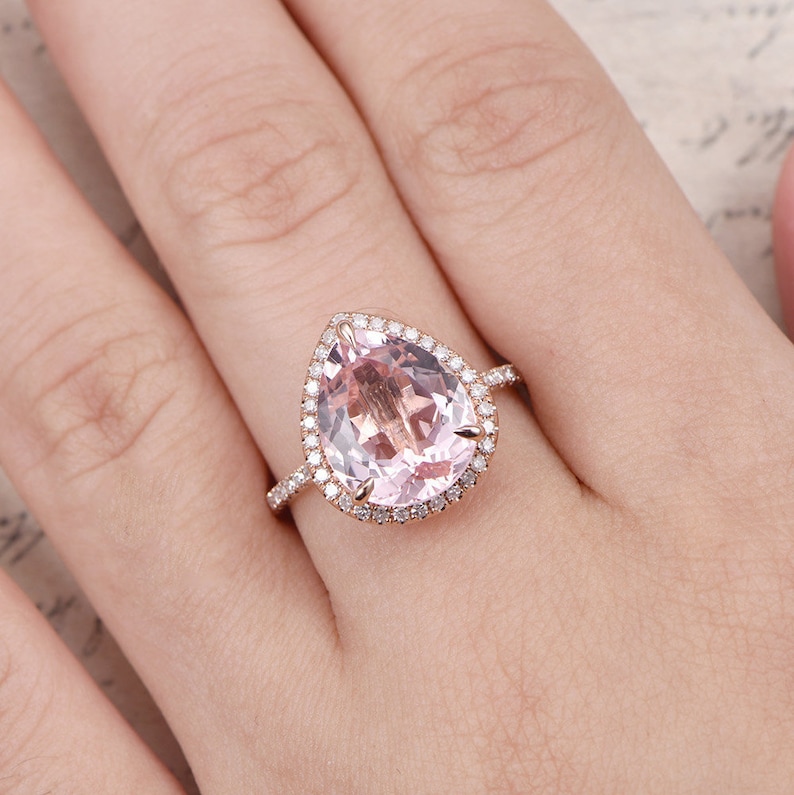 AAA Pink Morganite Ring 14K Rose Gold Diamond Wedding Ring VS | Etsy